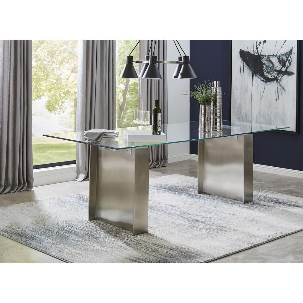 Modus Furniture 84 inch Rectangular Dining Table Ultra Clear Glass and ...