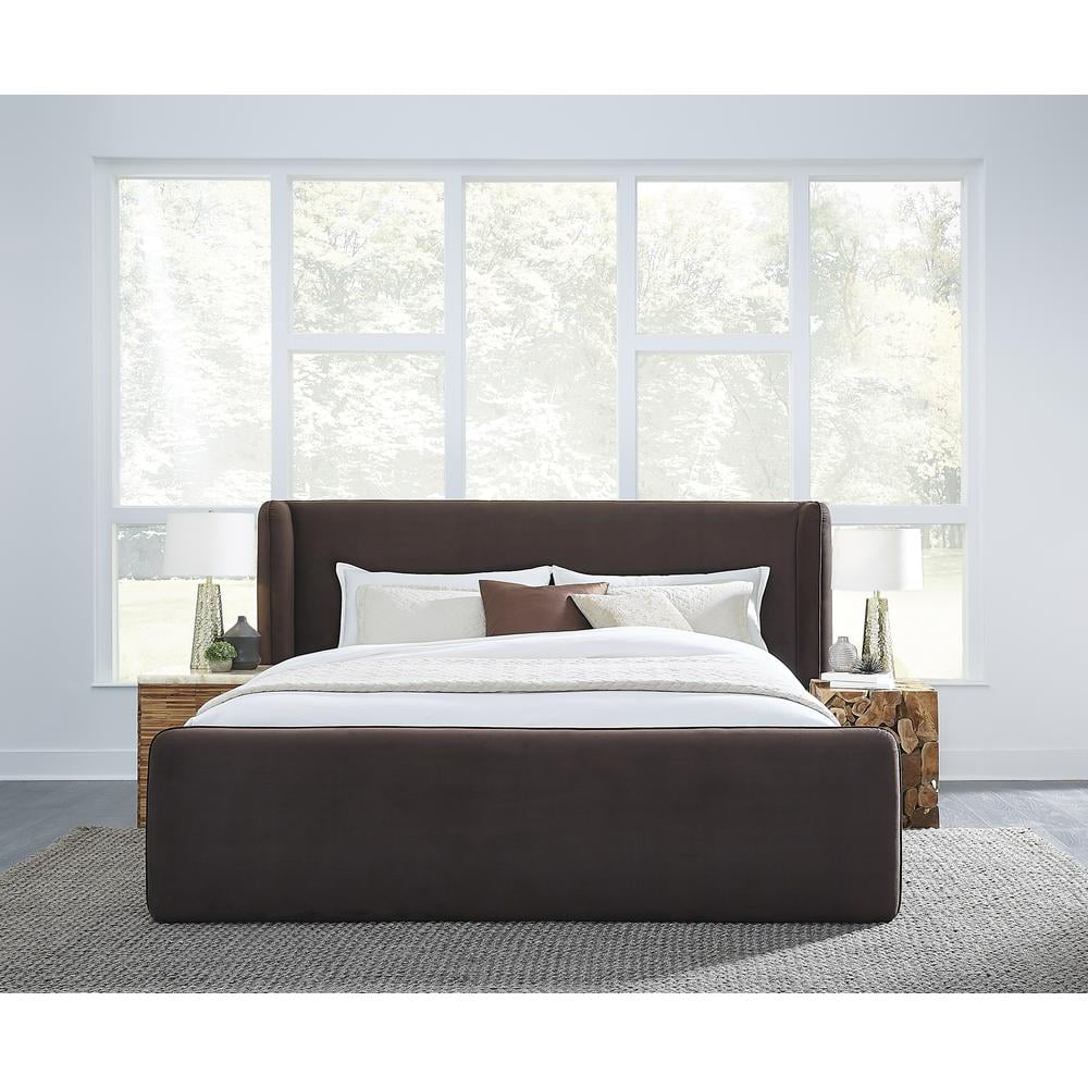 Modus Furniture Bacall Velvet Upholstered Wingback Platform Bed in Cola ...