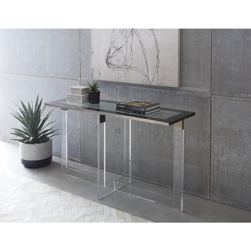 Modus Furniture Bastian Console Table in Clear Acrylic and Gunmetal ...