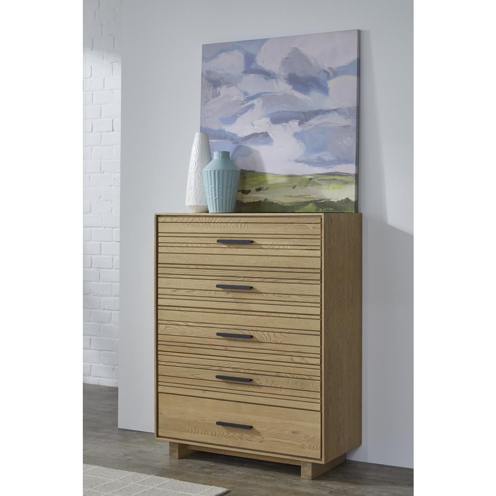 Modus Furniture Batten Five Drawer Slatted Chest in Blonde Oak ...