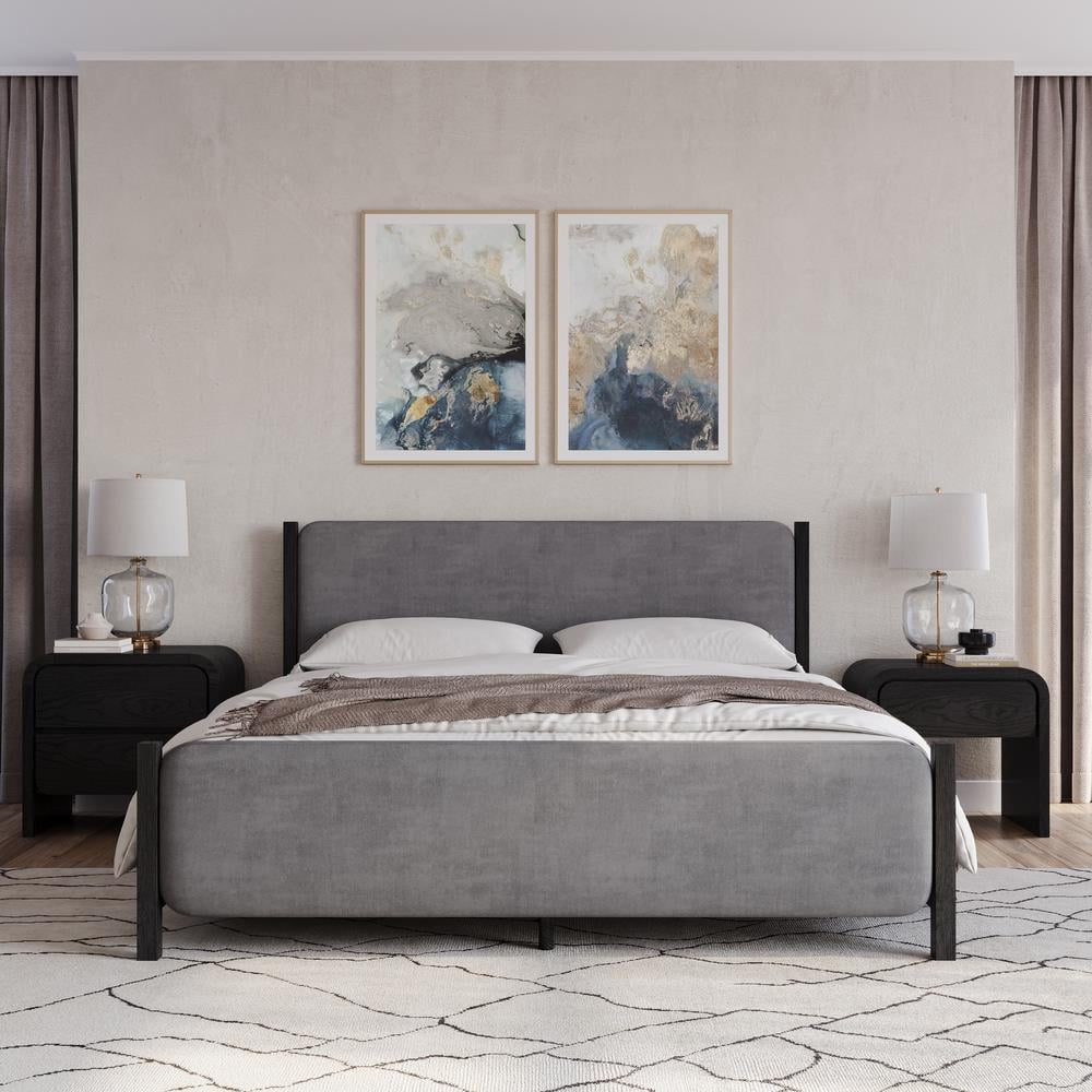 Modus Furniture Elora Wood and Velvet Upholstered Bed in Jet and ...