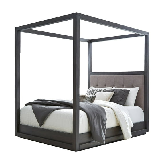 Modus Oxford Tufted California King Canopy Bed in Basalt Gray and ...
