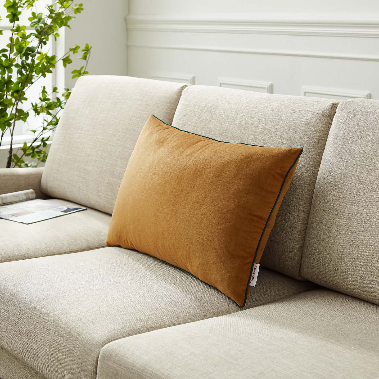 Modway Accentuate 24" Lumbar Performance Velvet Throw Pillow in Cognac ...