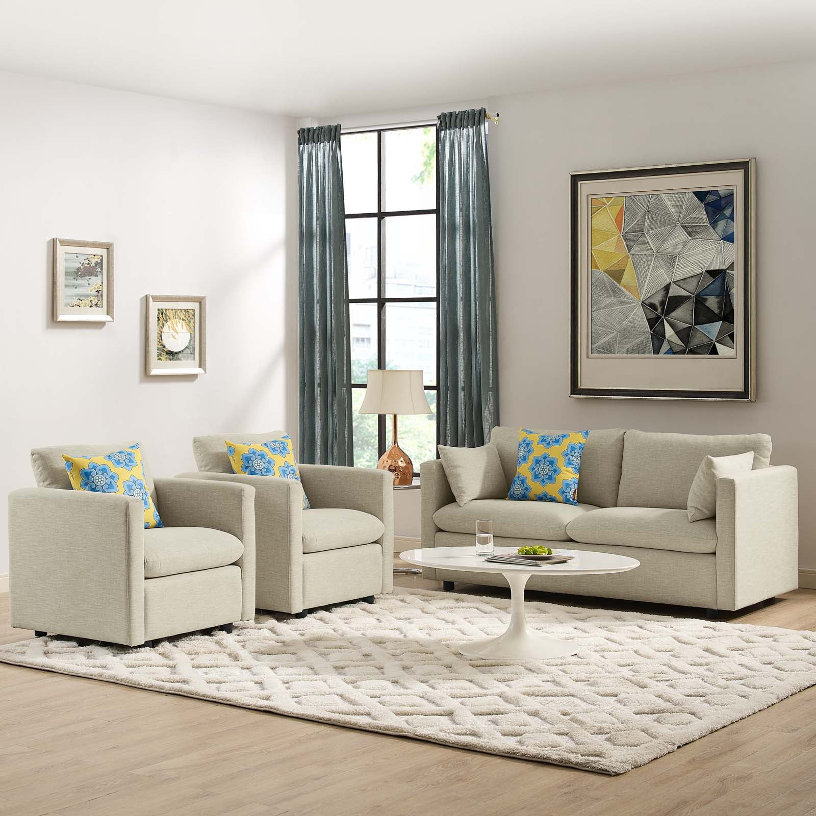 Modway Activate 3 Piece Upholstered Fabric Set in Beige - Walmart.com