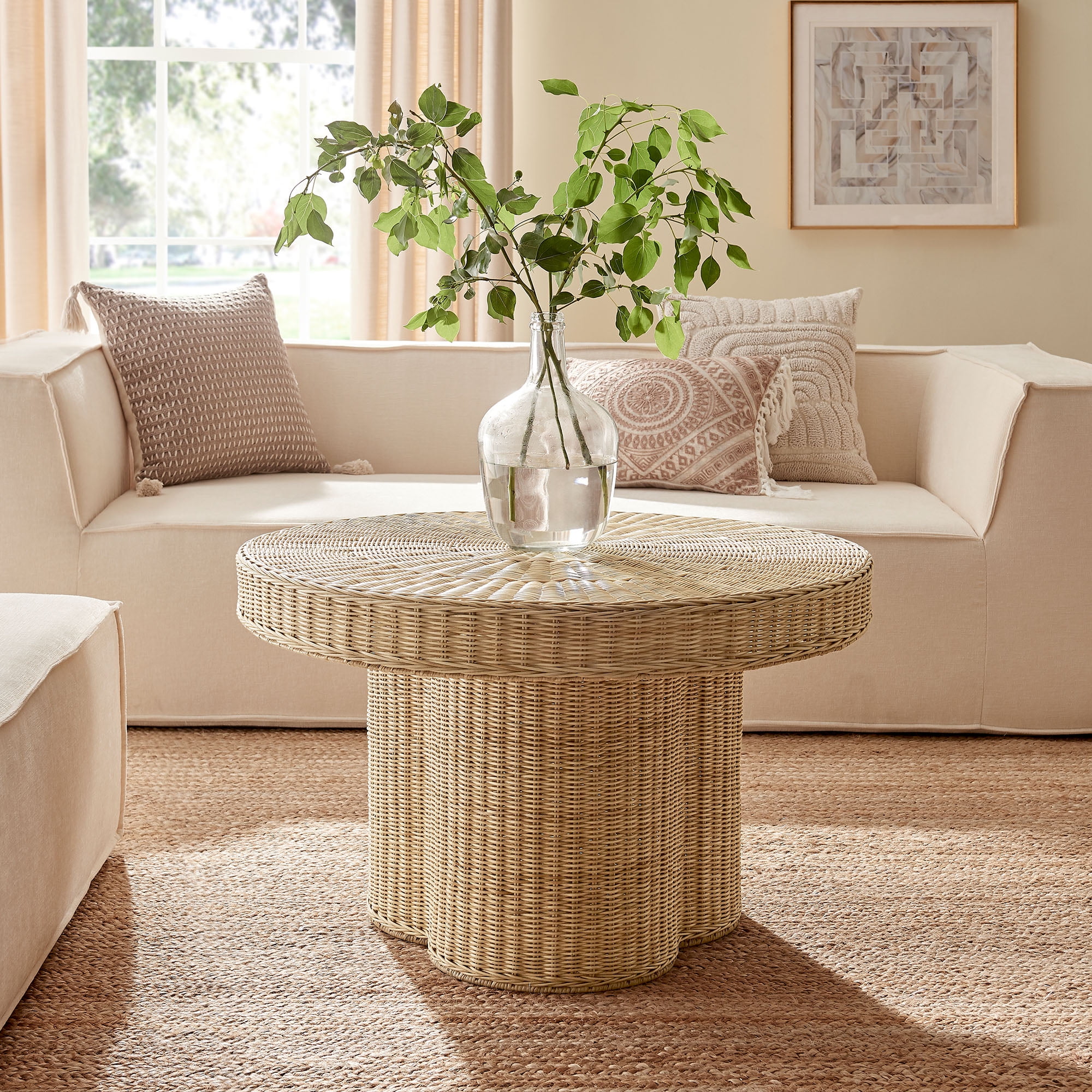 Ainsley 32 Inch Round Natural Rattan Coffee Table in Natural - Walmart.com