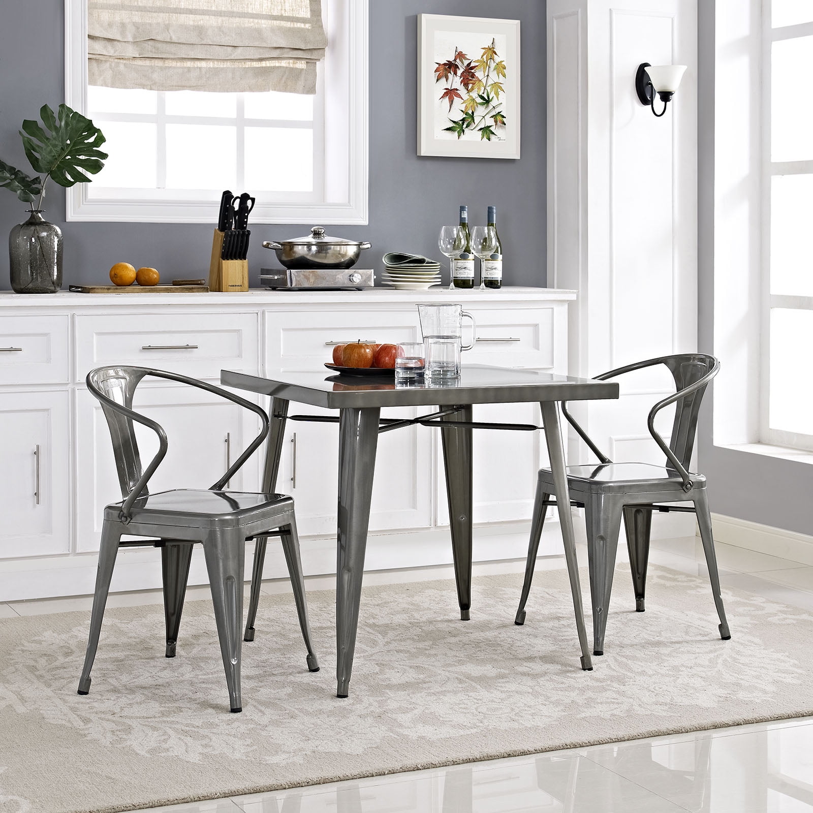 Modway Alacrity Industrial Modern Square Metal Dining Table in Gunmetal ...