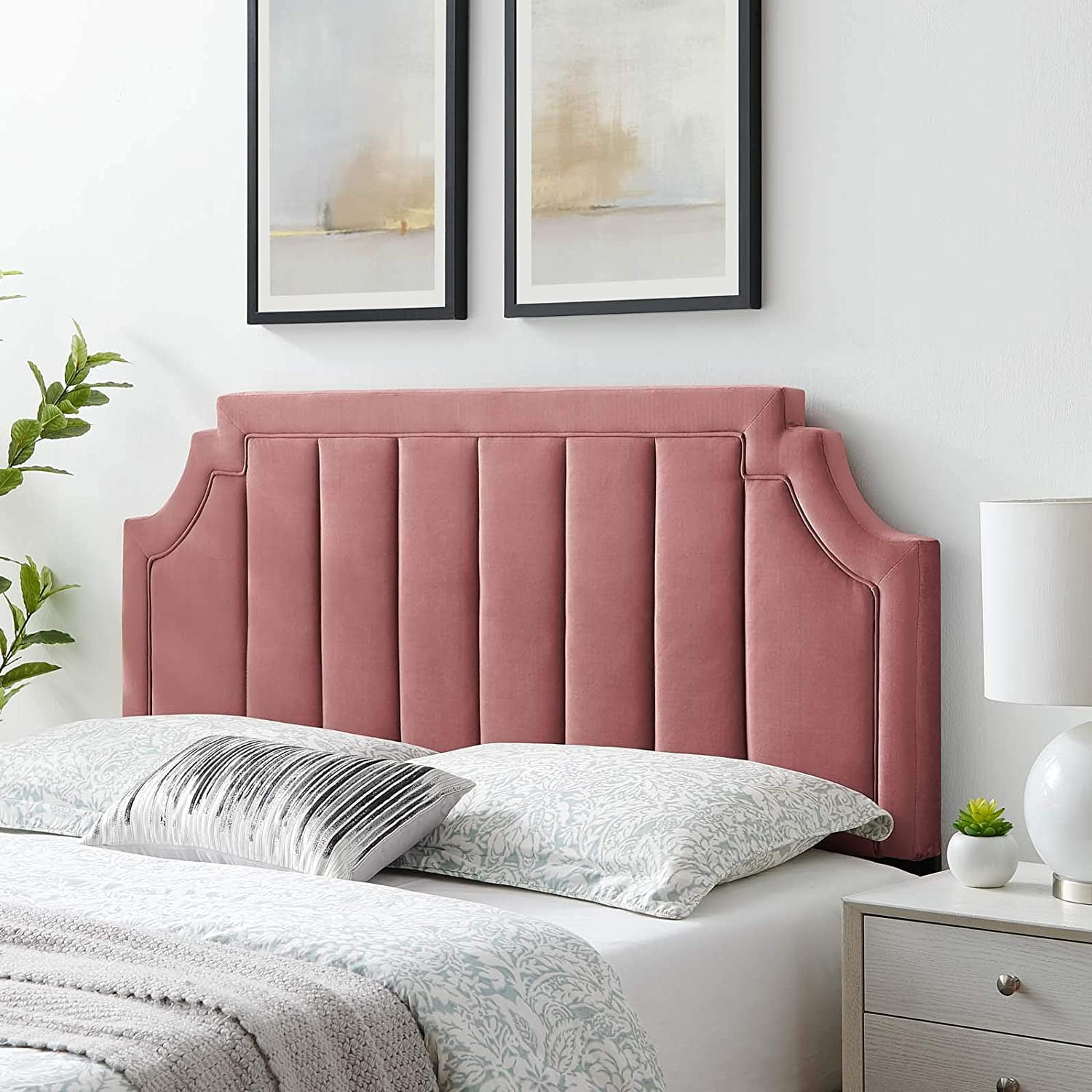 Modway Alyona Channel Tufted Performance Velvet Twin Headboard in Pink ...