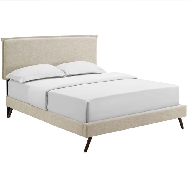 Modway Amaris Queen Fabric Platform Bed with Modern Headboard and Round ...