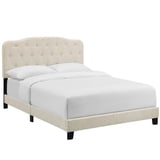 Modway Amelia Queen Upholstered Bed, Beige Finish, Tufted Headboard ...