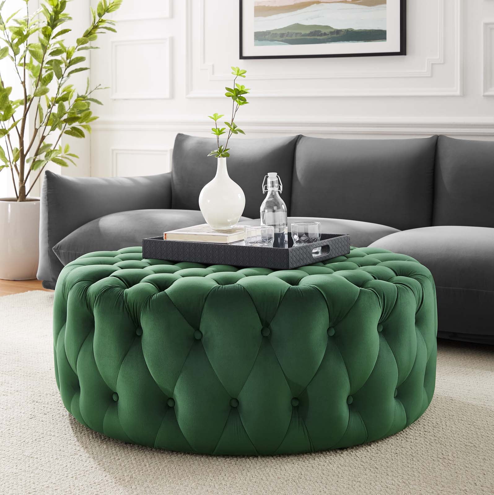 Large round velvet ottoman store