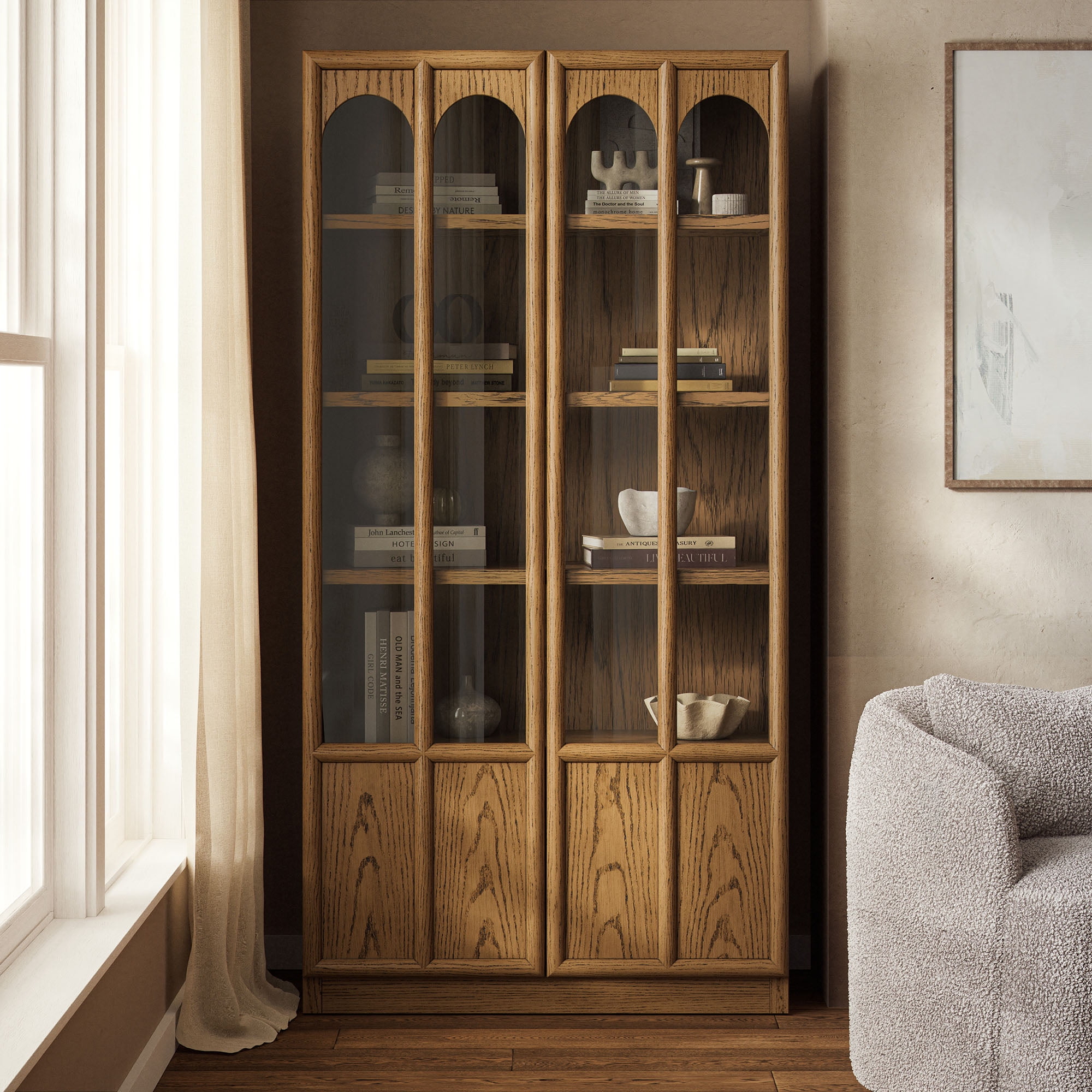 Modway Anwen Solid Wood and Glass Display Cabinet in Oak - Walmart.com