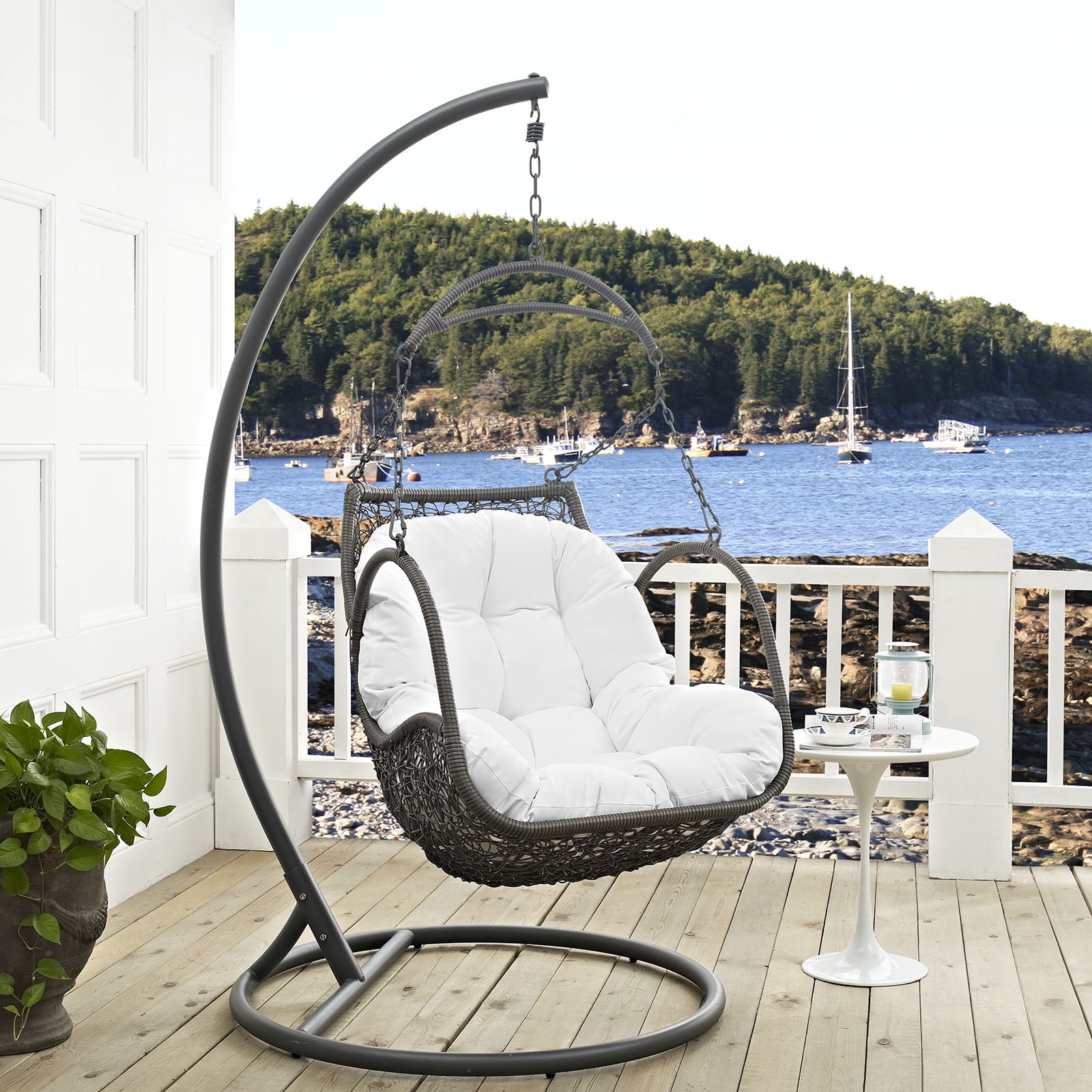 Modway Arbor Outdoor Patio Wood Swing Chair in White - Walmart.com