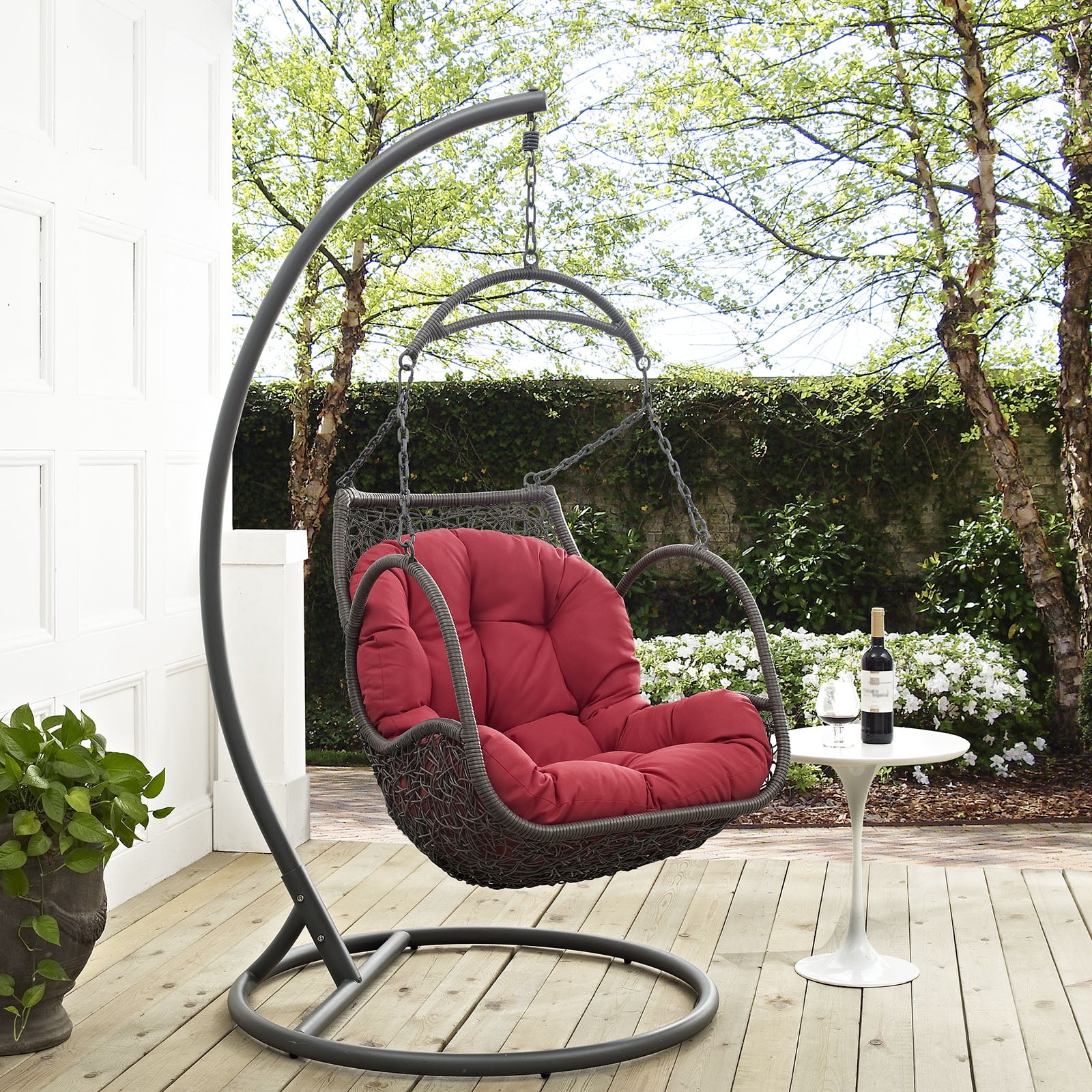 Modway Arbor Outdoor Patio Wood Swing Chair In Red