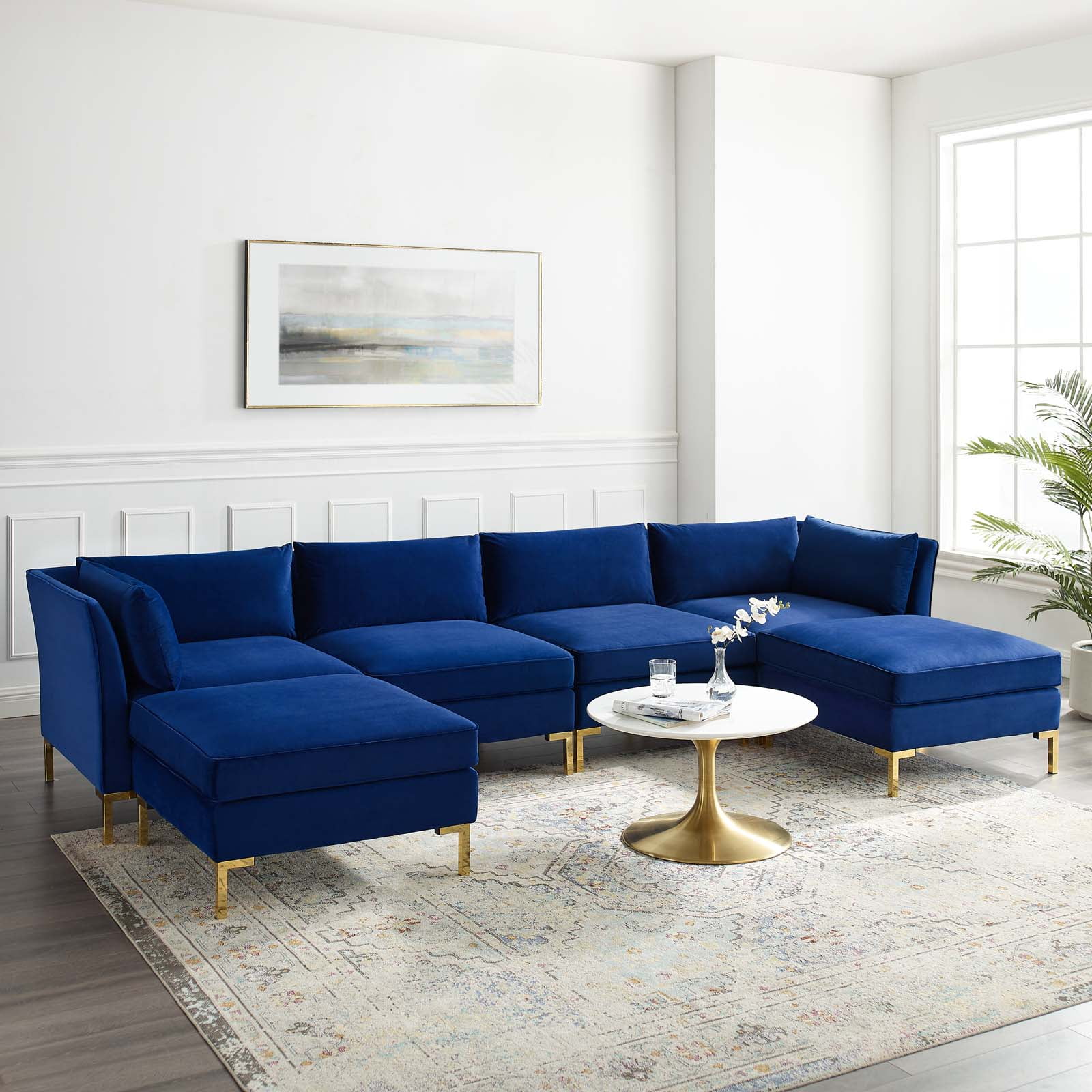 Navy Blue Sectional Sofa With White Piping | Cabinets Matttroy