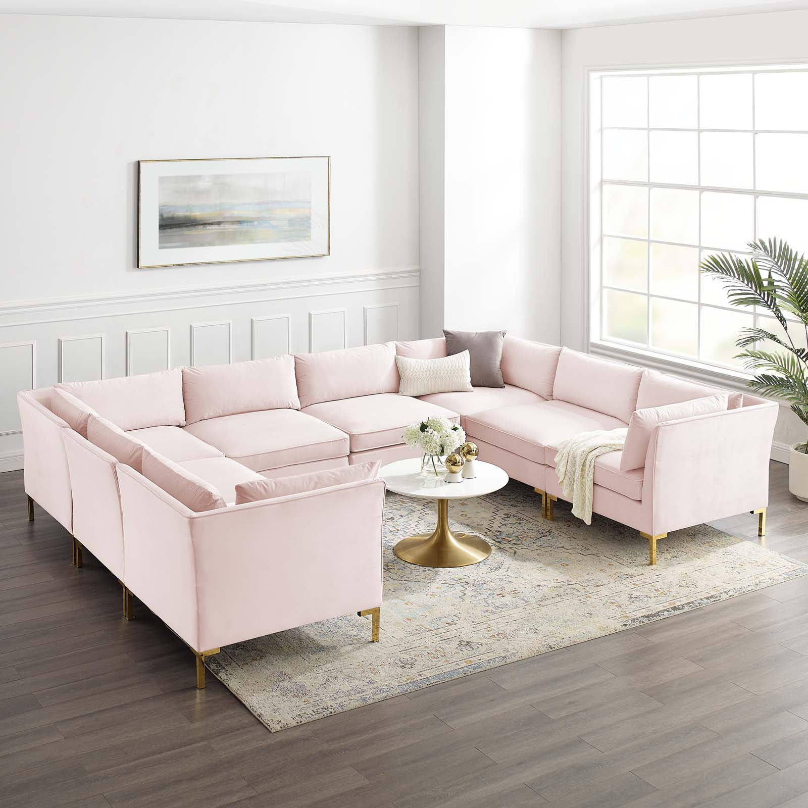 Modway Ardent 8-Piece Performance Velvet Modular Sectional Sofa in Pink ...