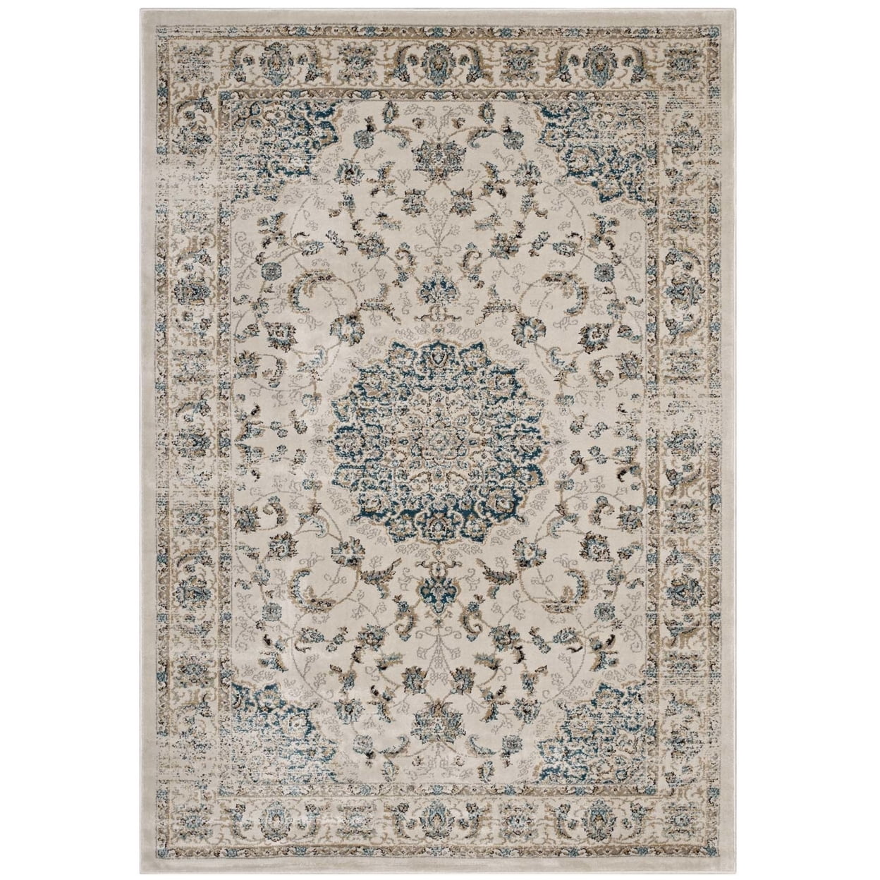 Modway Atara Distressed Vintage Medallion 8x10 Area Rug in Teal and ...