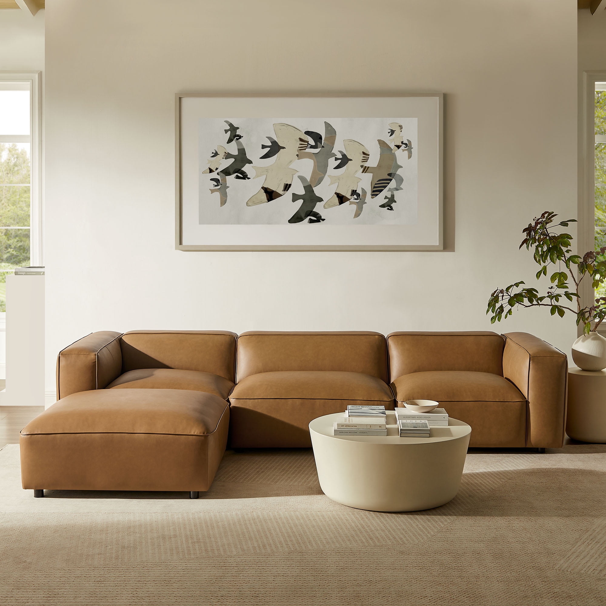 Modway Auren 4-Piece Vegan Leather Modular Sofa Set in Camel - Walmart.com