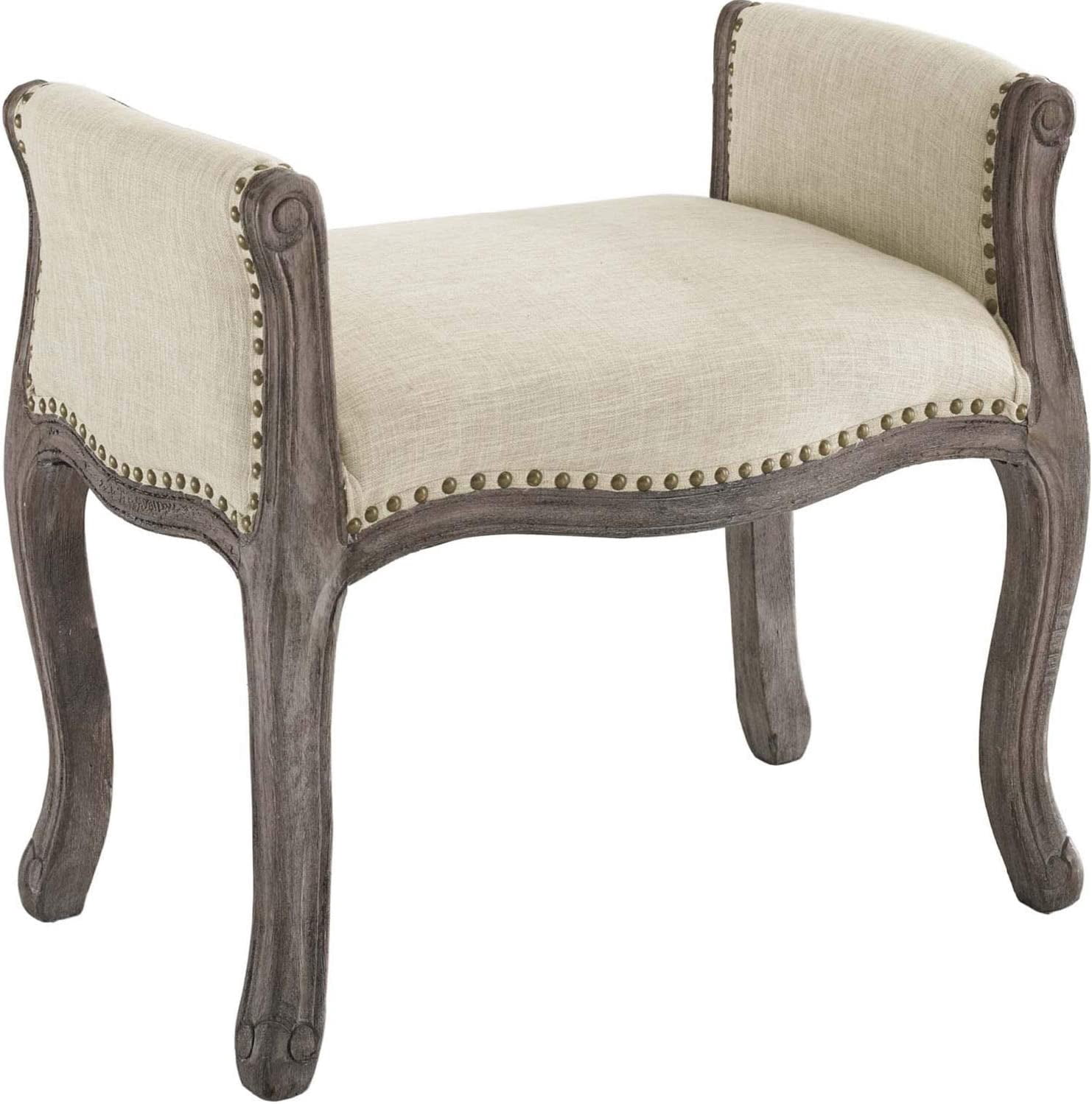 Modway Avail Vintage French Upholstered Fabric Entryway Bench in Light ...