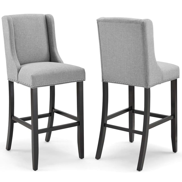Modway Baron Bar Stool Upholstered Fabric Set of 2 in Light Gray ...