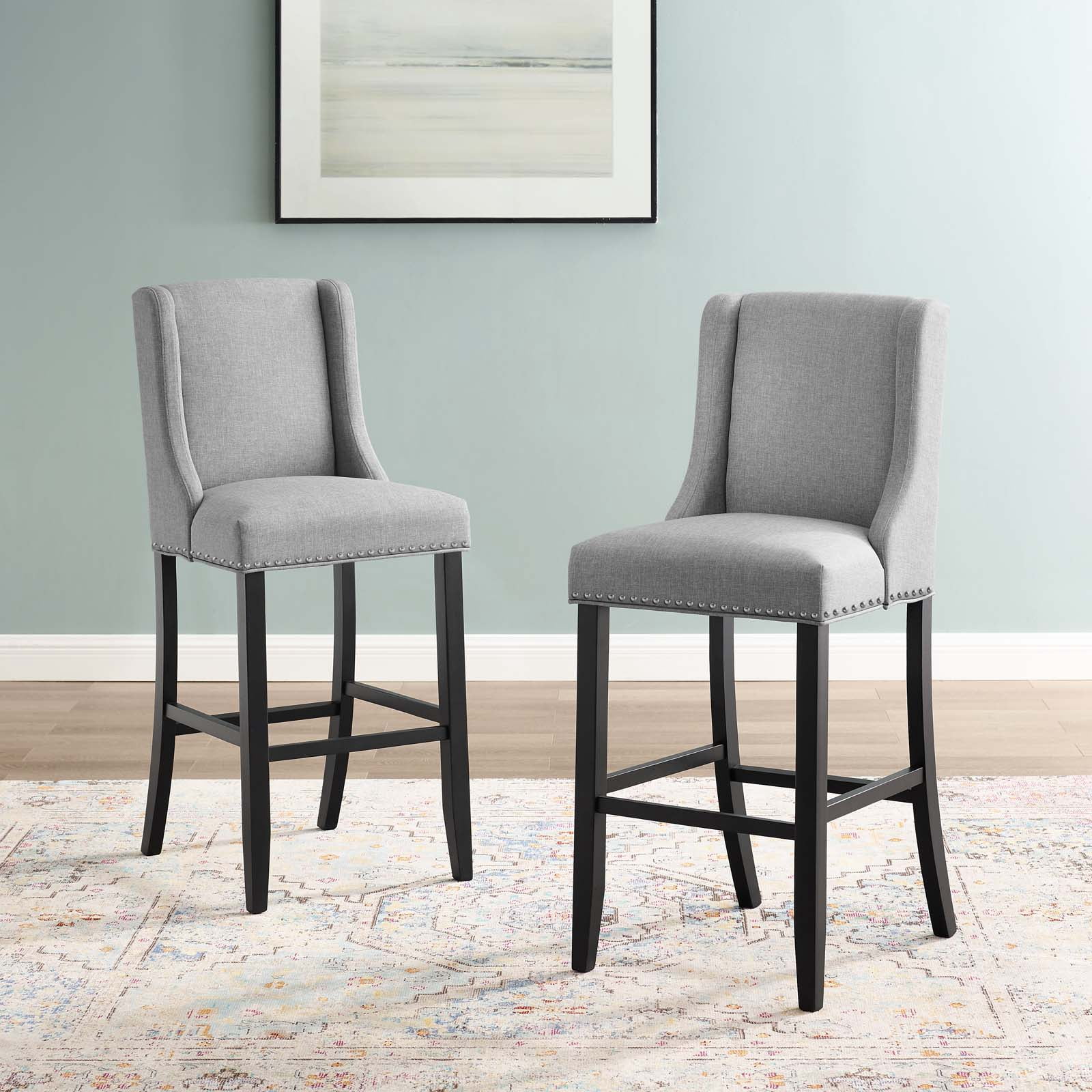 Modway Baron Bar Stool Upholstered Fabric Set of 2 in Light Gray ...