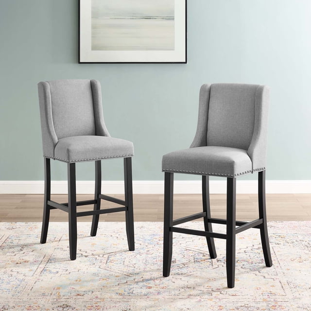 Modway Baron Bar Stool Upholstered Fabric Set of 2 in Light Gray ...