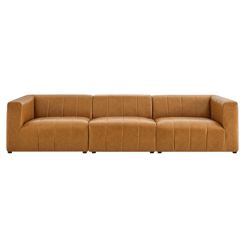 Modway Bartlett 3-Piece Tufting Upholstered Faux Leather Sofa in Tan ...