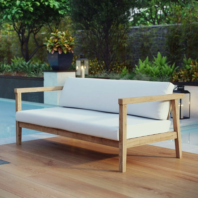 Modway Bayport Teak Outdoor Loveseat - Natural White, Weather Resistant ...