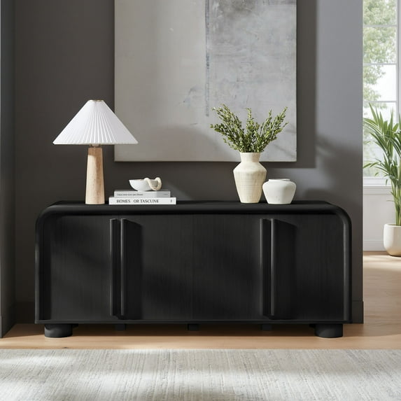 Bellamy Curved 4-Door Sideboard Cabinet in Black Oak - Walmart.com