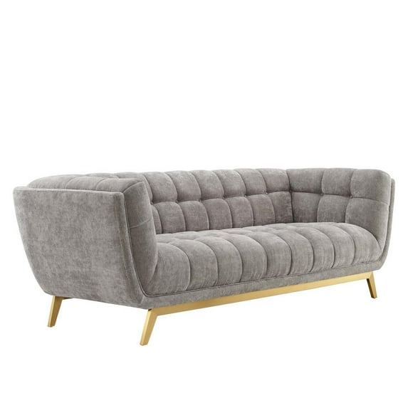 Modway Bestow Tufted Crushed Velvet Sofa in Light Gray & Gold - Walmart.com