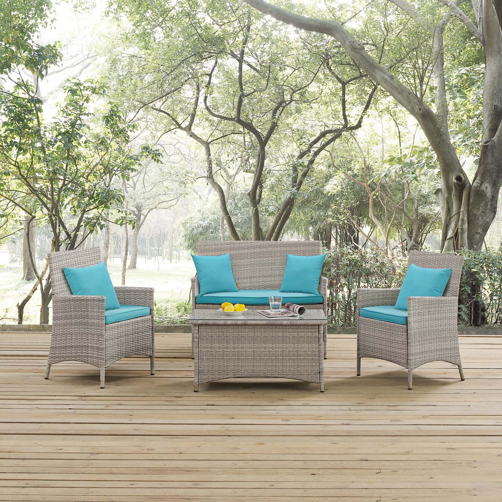 Modway Bridge 4 Piece Outdoor Patio Set with Pillows, Multiple Colors ...