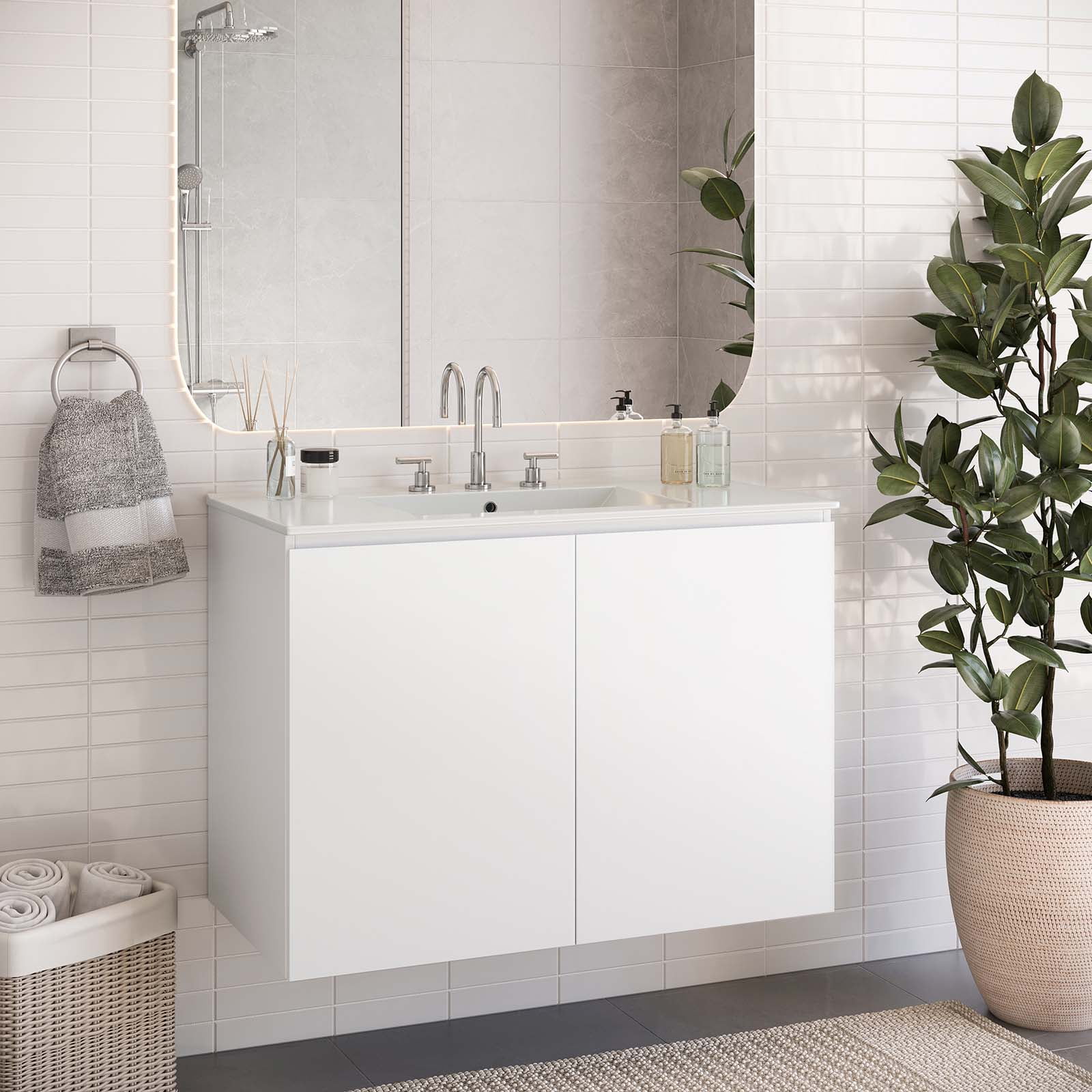 Modway Bryn 36" Wall-Mount Bathroom Vanity in White White - Walmart.com