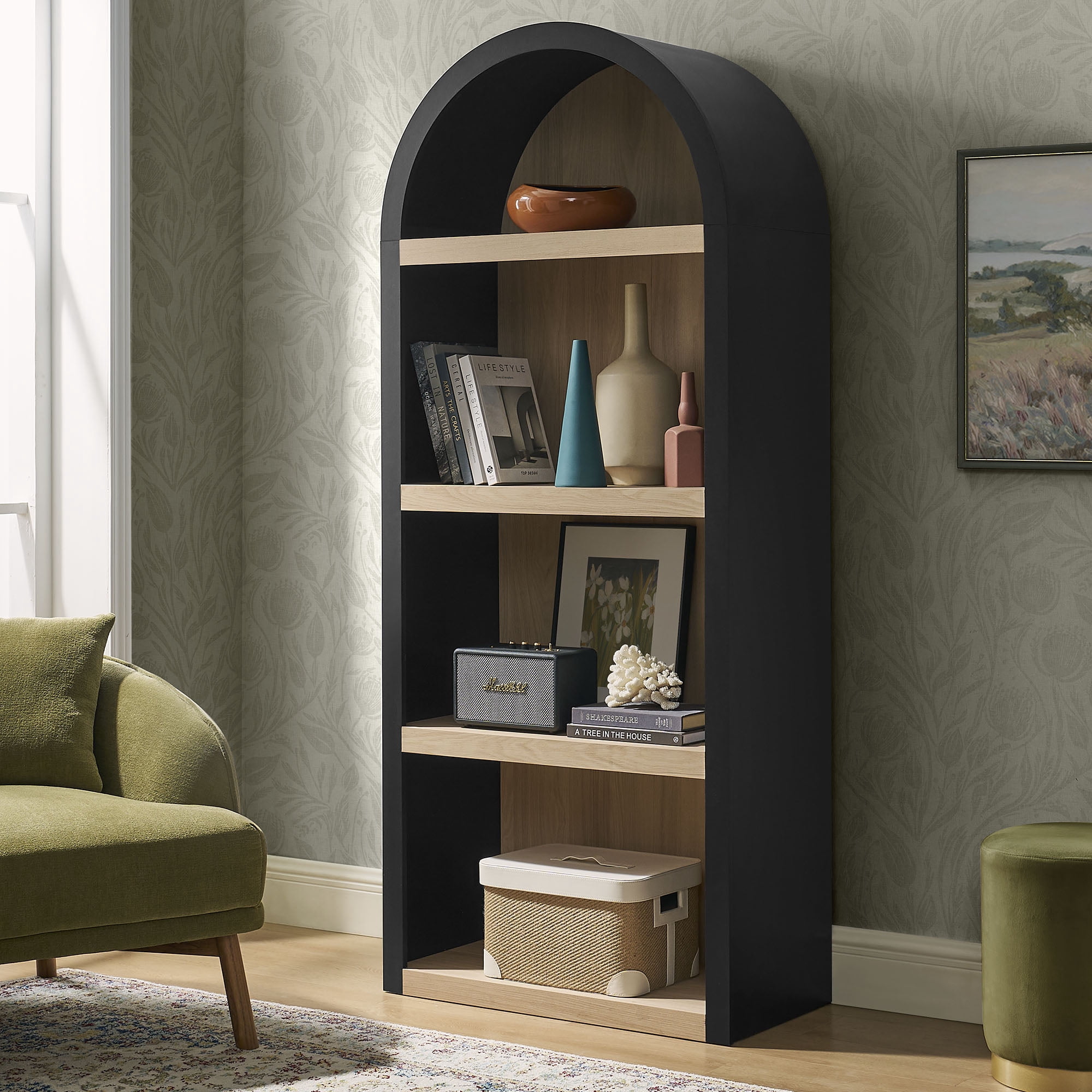 Caleb 4 Arched Display Shelf Bookcase in Black - Walmart.com