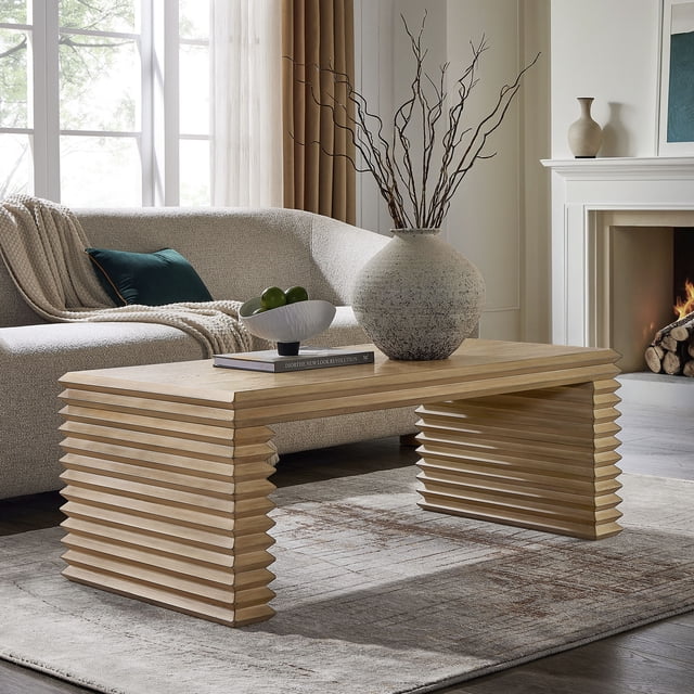 Canto Rectangular Stacked Design Coffee Table in Weathered Oak ...