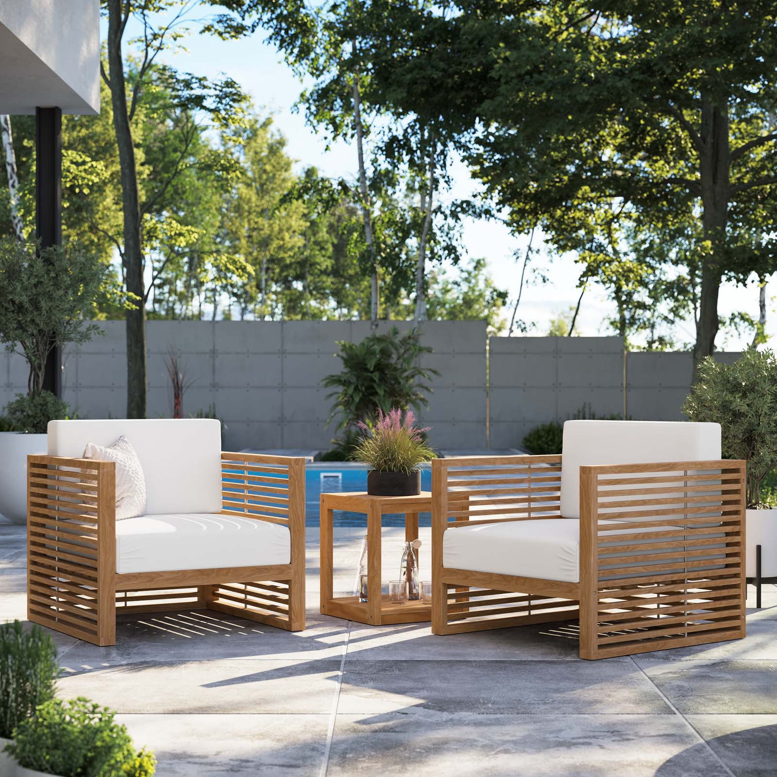 Modway Carlsbad 3-Piece Teak Wood Outdoor Patio Set in Natural White ...