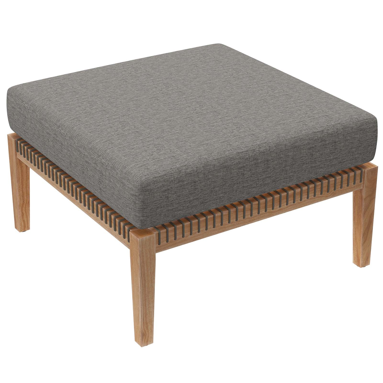 Modway Clearwater Teak Wood and Fabric Outdoor Ottoman in Gray/Graphite ...