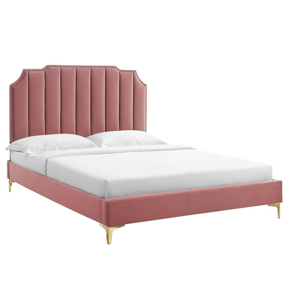 Modway Colette King Performance Velvet Platform Bed in Dusty Rose ...