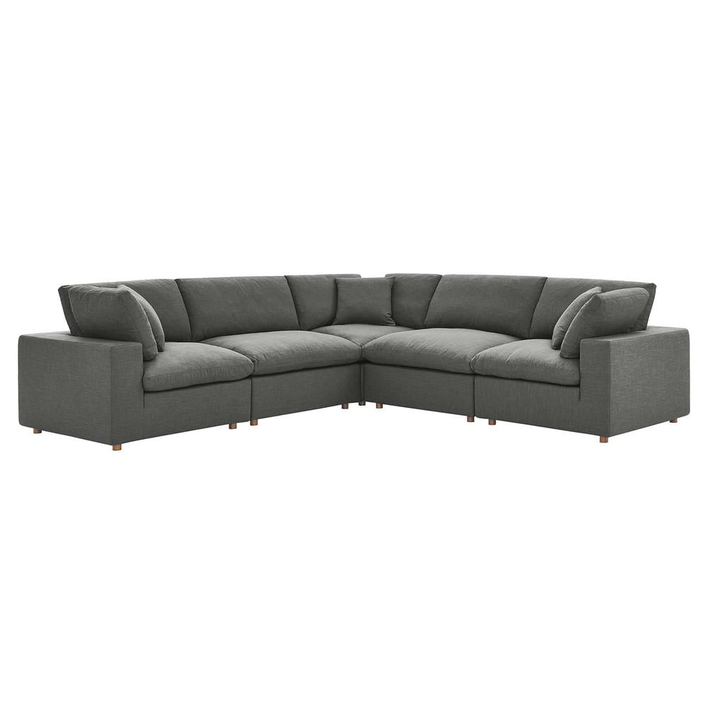 Modway Commix 5 Piece Down Filled Overstuffed Sectional Sofa in Gray ...