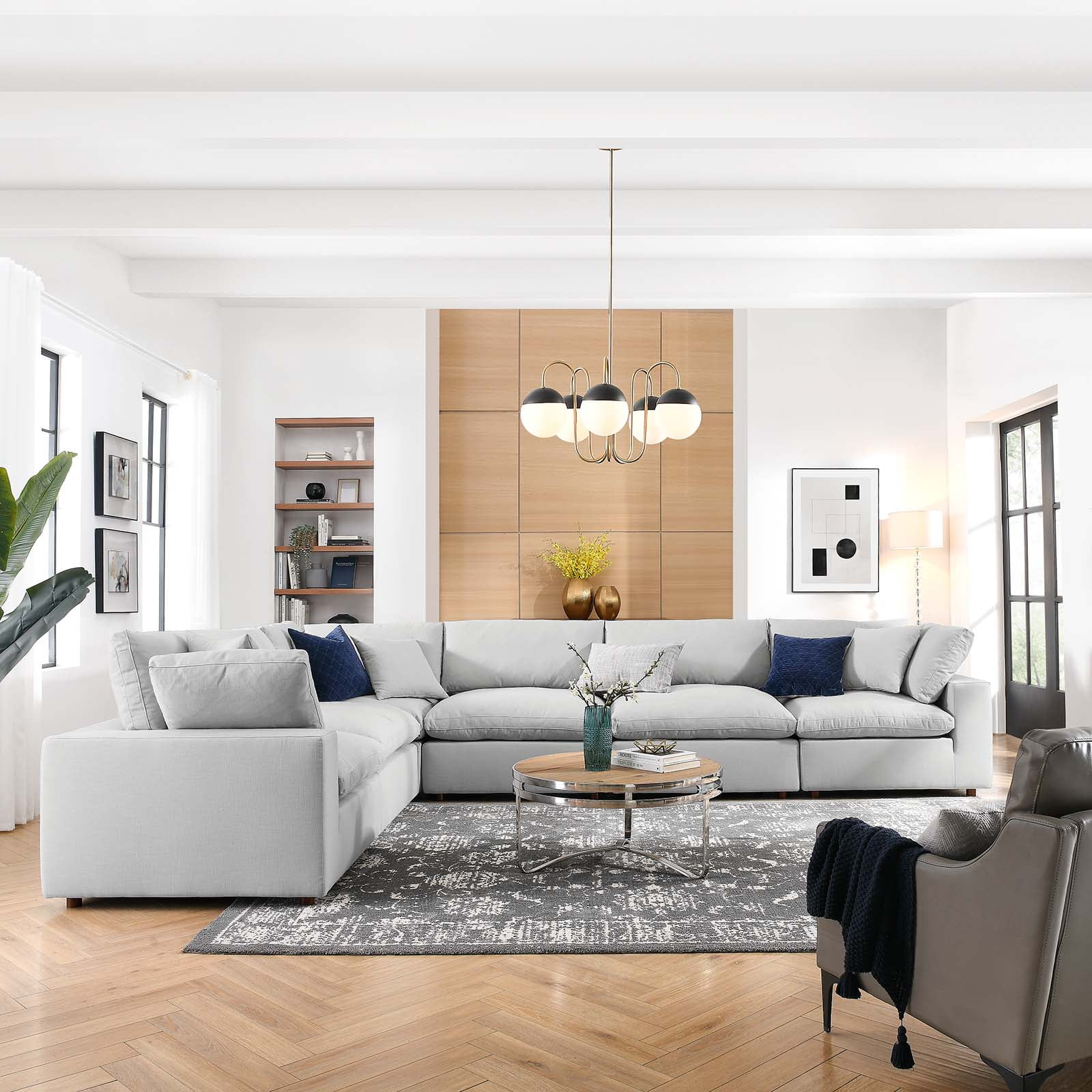 Modway 6 Piece Contemporary Linen L Shaped Sectional Sofa Set Light Gray Walmart