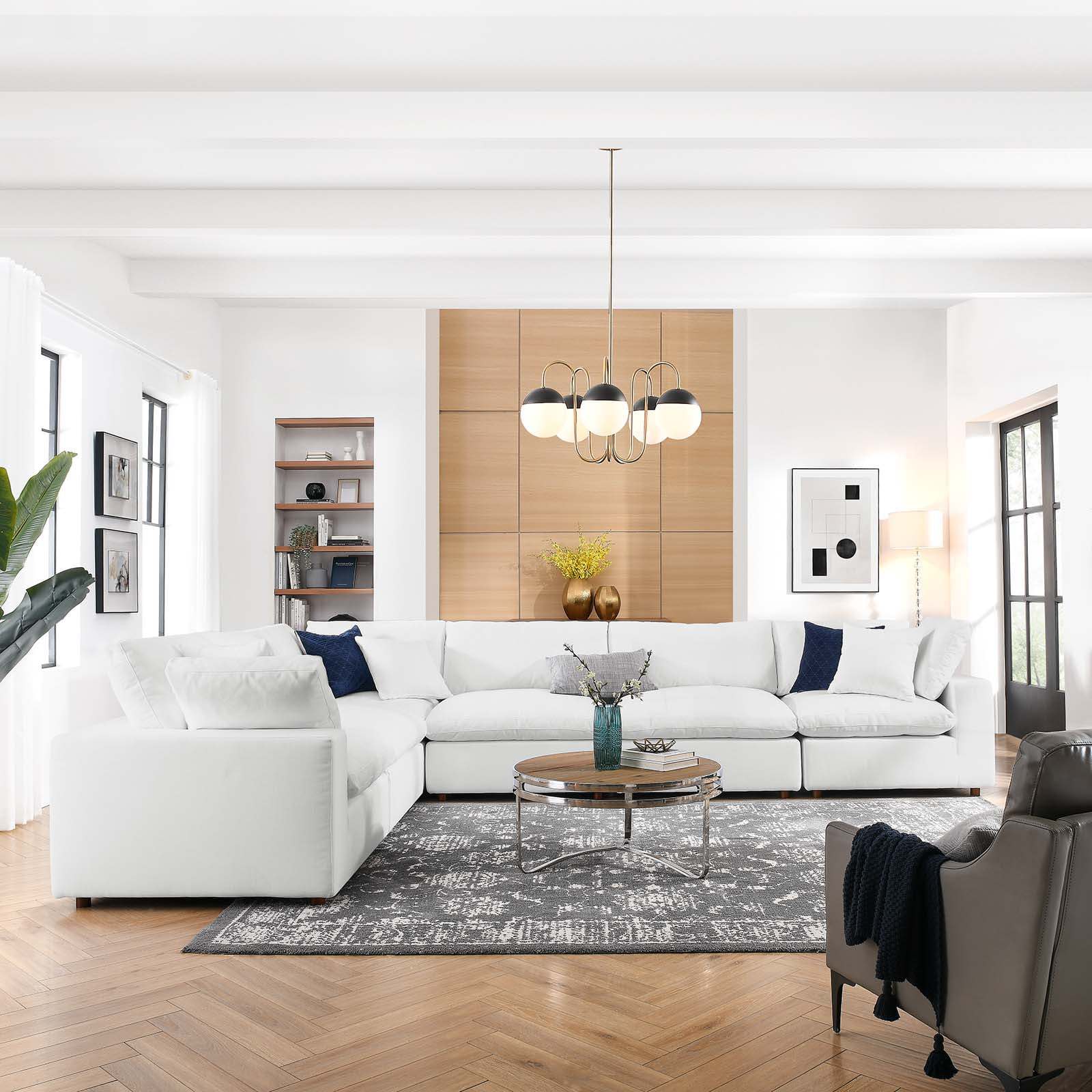 Modway Commix 6 Piece Down Filled Overstuffed Sectional Sofa Set in ...