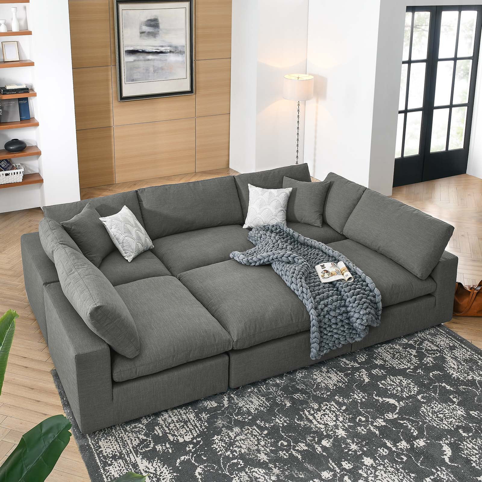 Modway Commix 6-Piece Down Filled Overstuffed Sectional Sofa in Gray ...