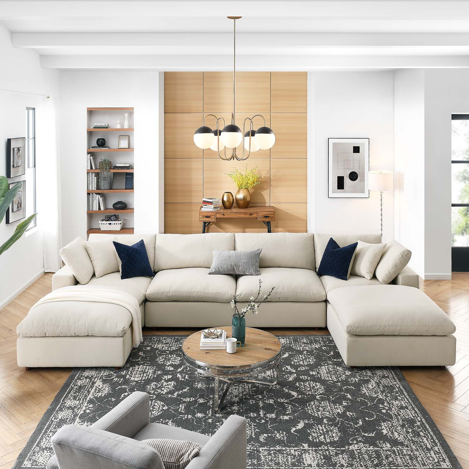 Modway Commix 6-Piece Down Filled Overstuffed Sectional Sofa in Light ...