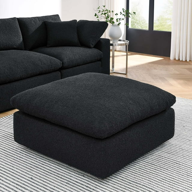 Modway Commix Down Filled Overstuffed Boucle Fabric Ottoman in Black ...