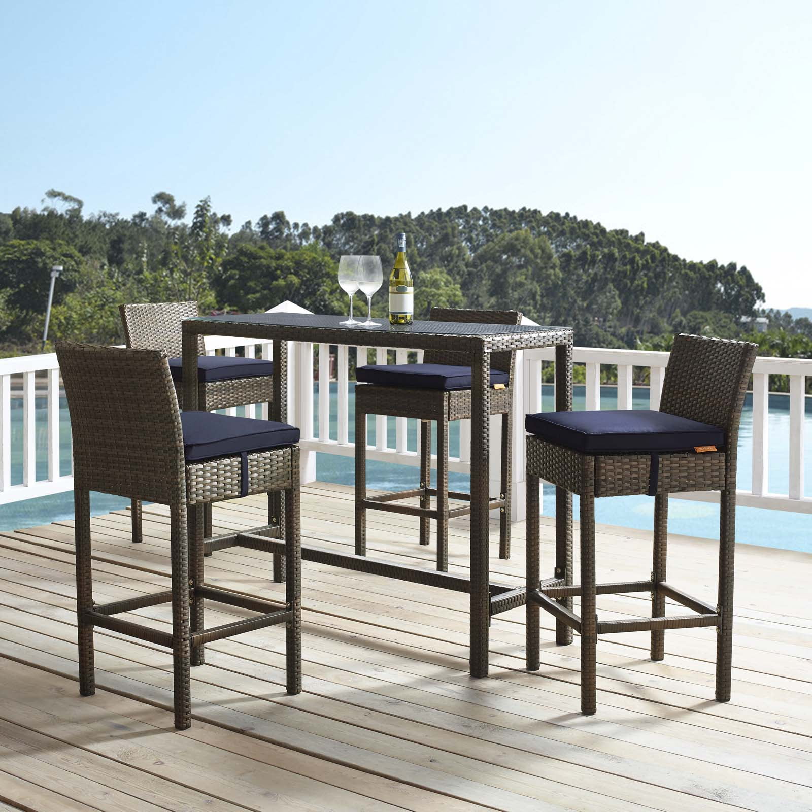 Modway Conduit Bar Stool Outdoor Patio Wicker Rattan Set of 4 in Brown ...