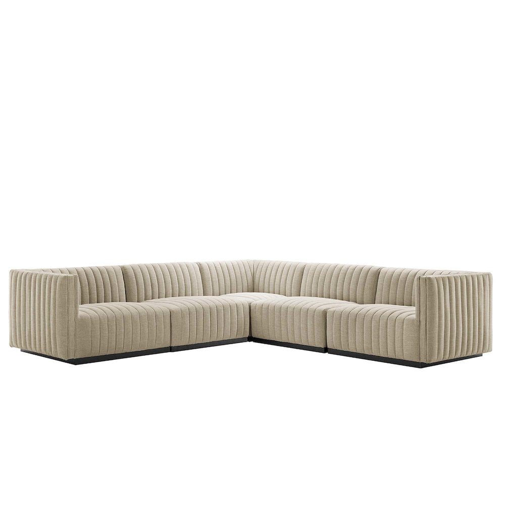 Modway Conjure 5Pcs L-Shaped Channel Tufted Fabric Sectional in Beige ...