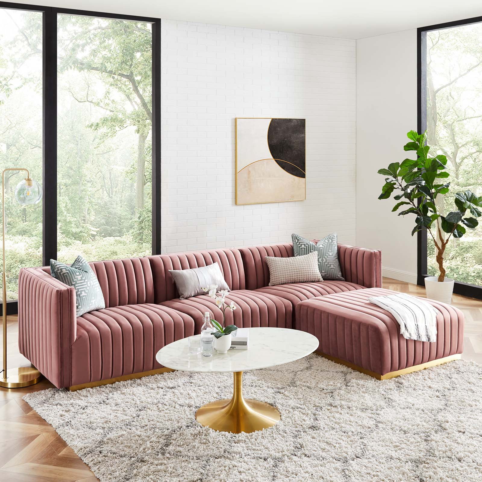 Modway Conjure Channel Tufted Performance Velvet 4-Piece Sectional in ...
