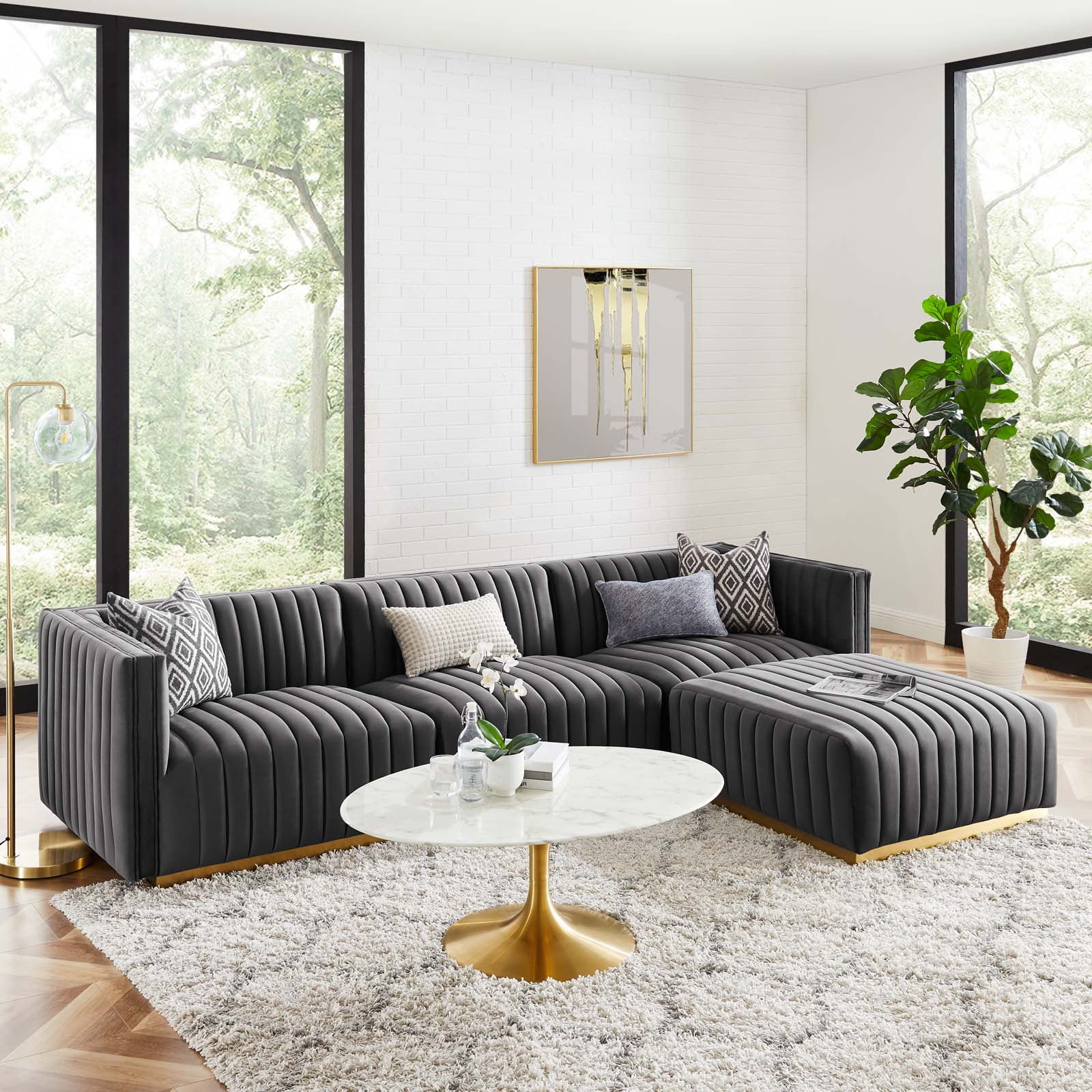 Modway Conjure Channel Tufted Performance Velvet 4-Piece Sectional in ...