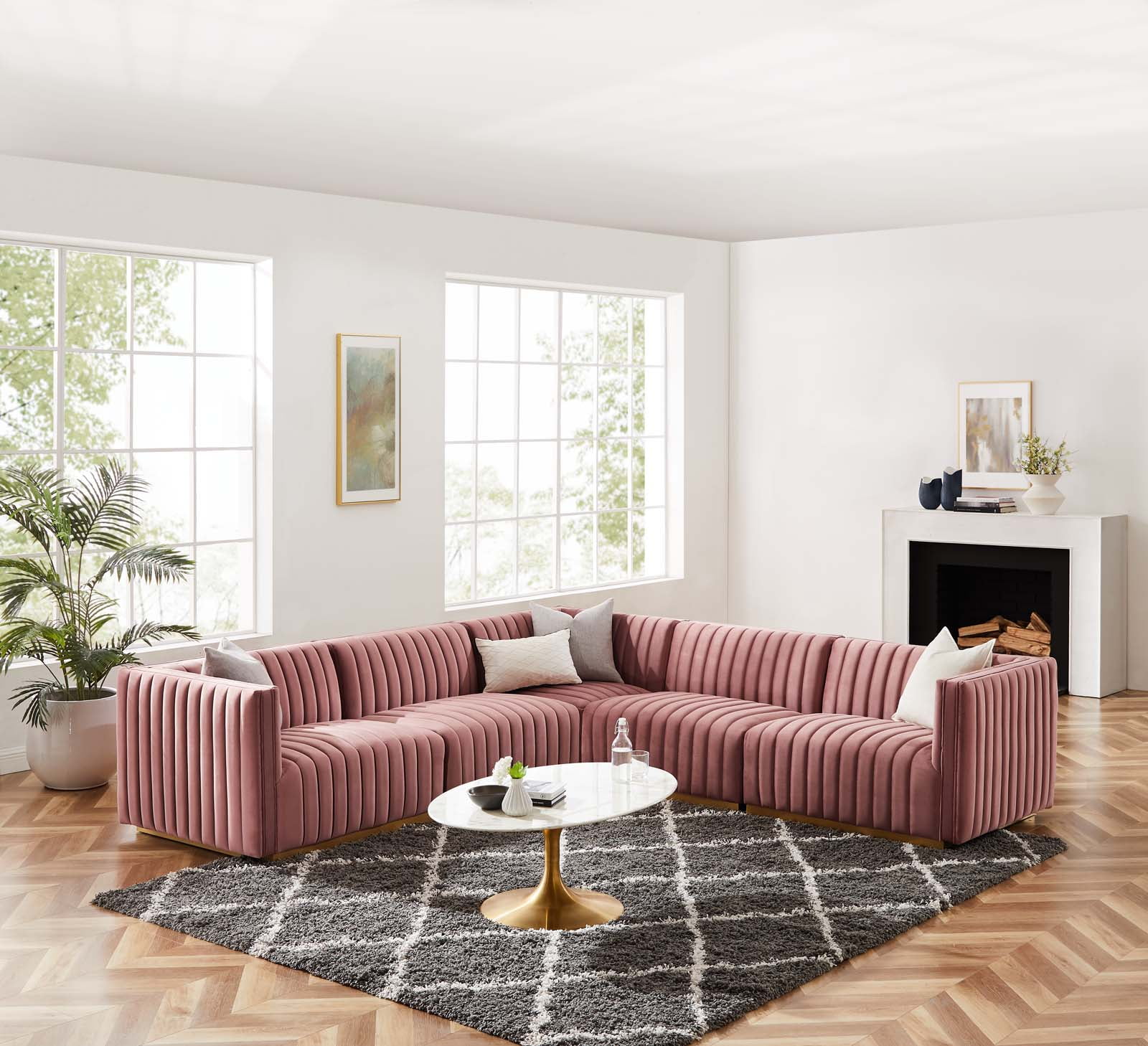 Modway Conjure Channel Tufted Performance Velvet 5-Piece Sectional in ...