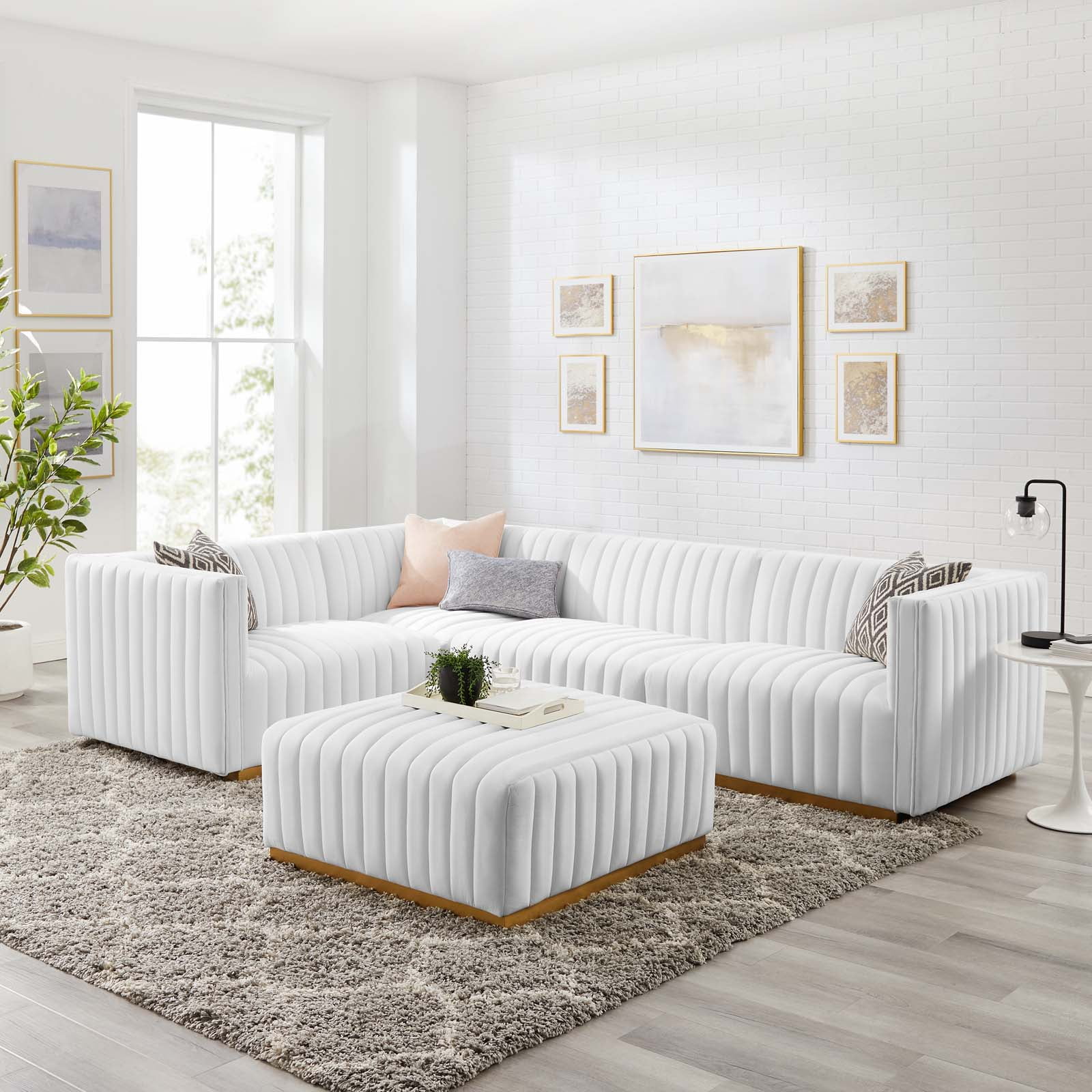 Modway Conjure Channel Tufted Performance Velvet 5-Piece Sectional in ...