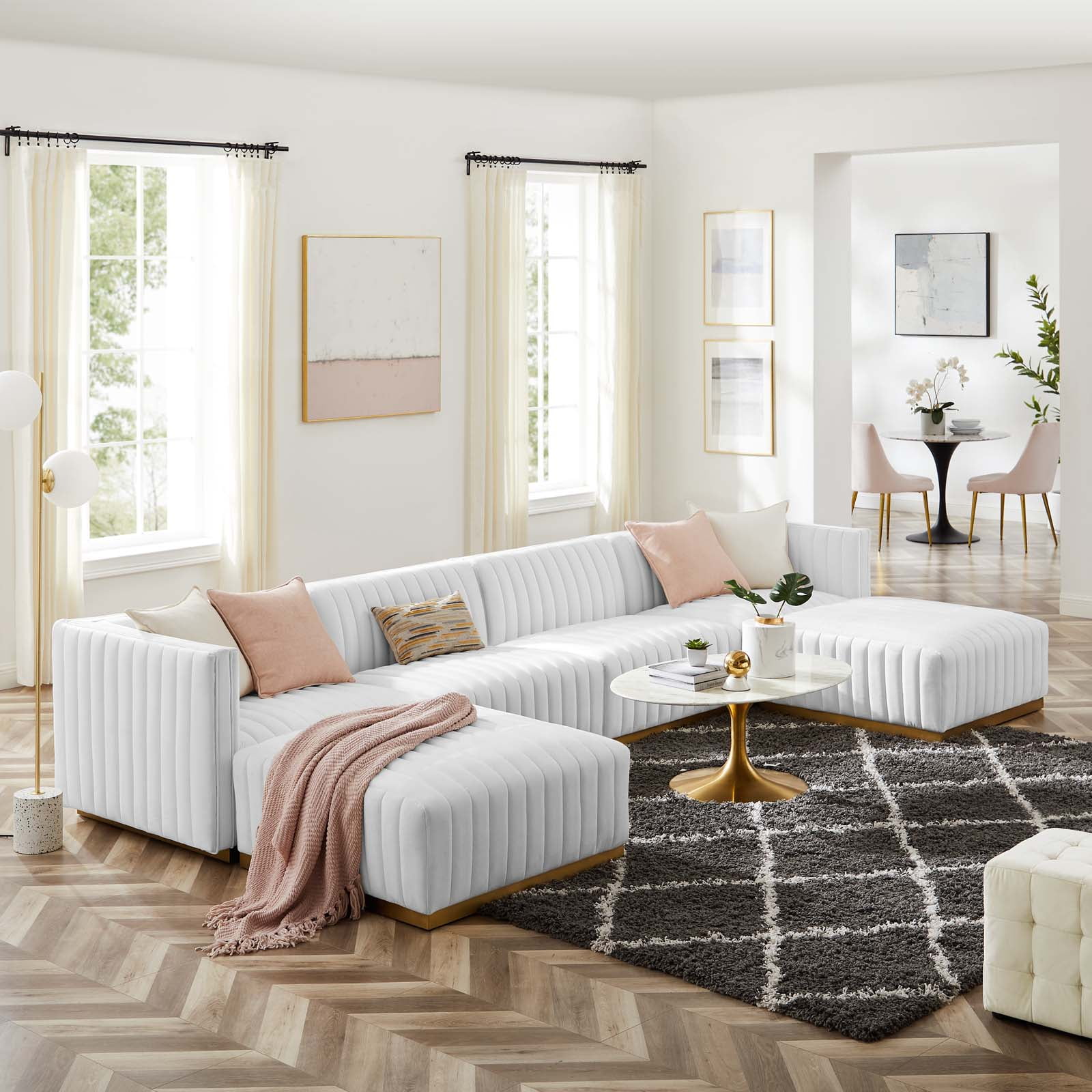 Modway Conjure Channel Tufted Performance Velvet 6-Piece Sectional in ...