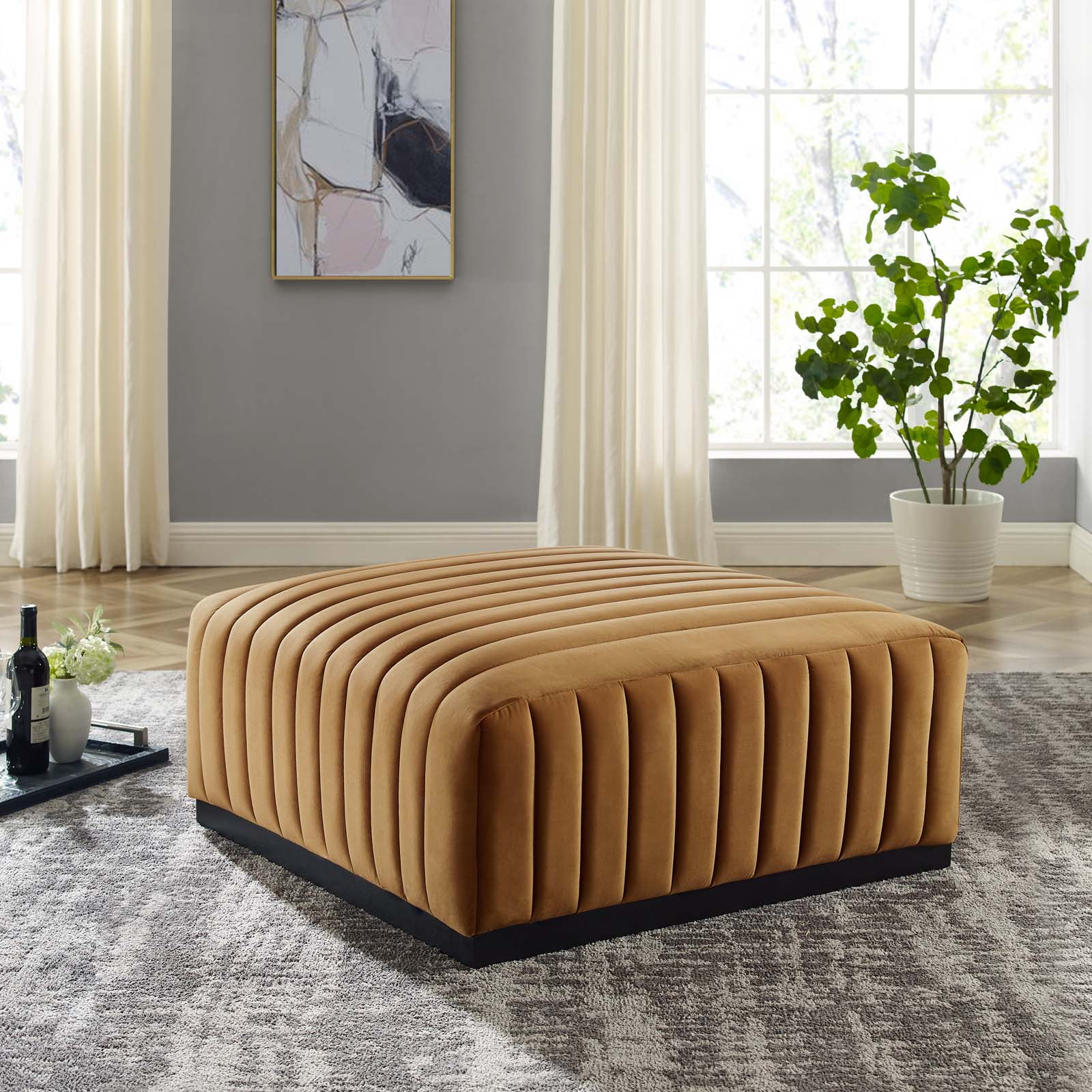 Modway Conjure Channel Tufted Performance Velvet Ottoman in Black ...